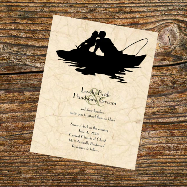 Vintage Fishing Lovers Boat Wedding Invitation | Zazzle