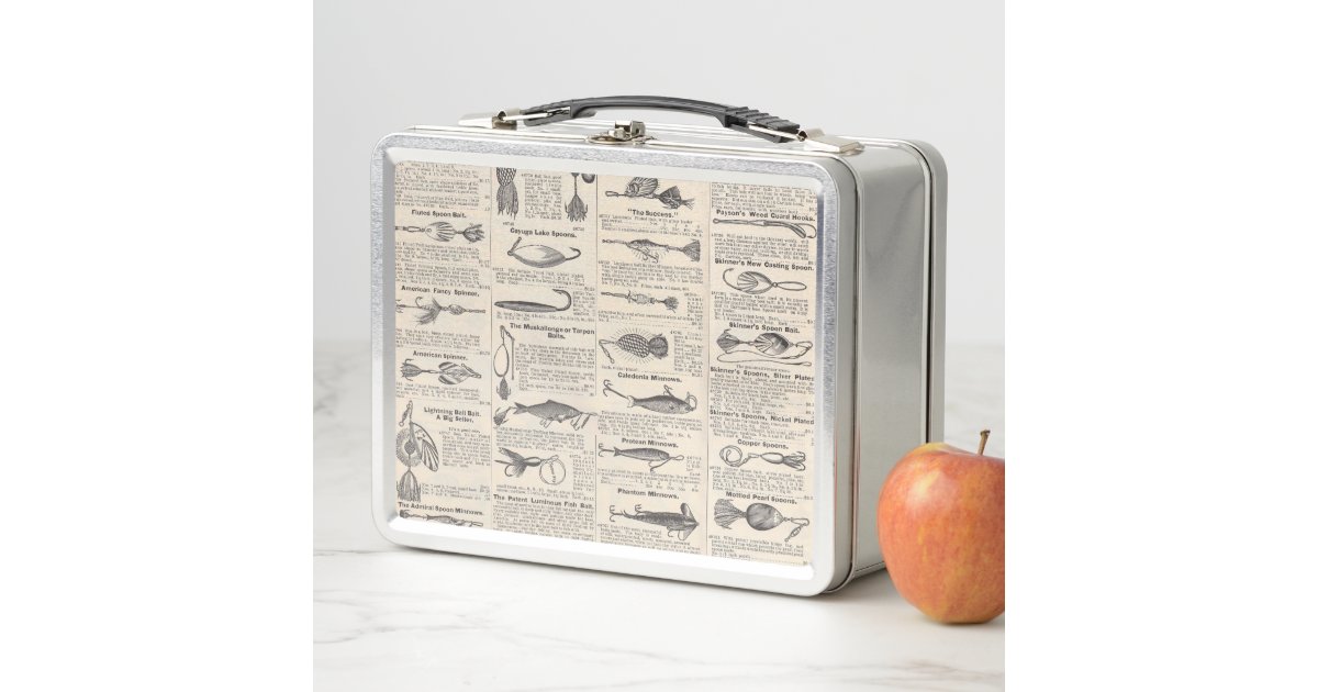 Vintage Fishing Lures: Antique 1900s Fisherman Metal Lunch Box | Zazzle