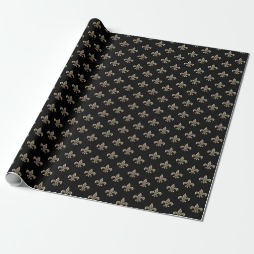 Vintage Fleur de Lis Petite Black French Wrapping Paper | Zazzle