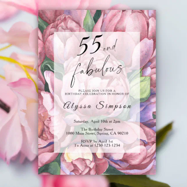 Vintage Floral 55th Birthday Party Invitation | Zazzle
