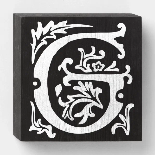 Vintage Floral Alphabet Letter G White Monogram Wooden Box Sign | Zazzle