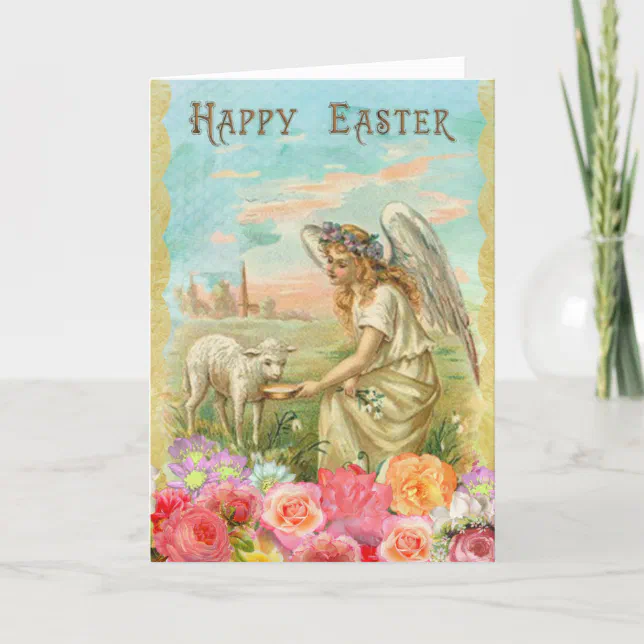 Vintage Floral Angel Easter Greeting Holiday Card | Zazzle