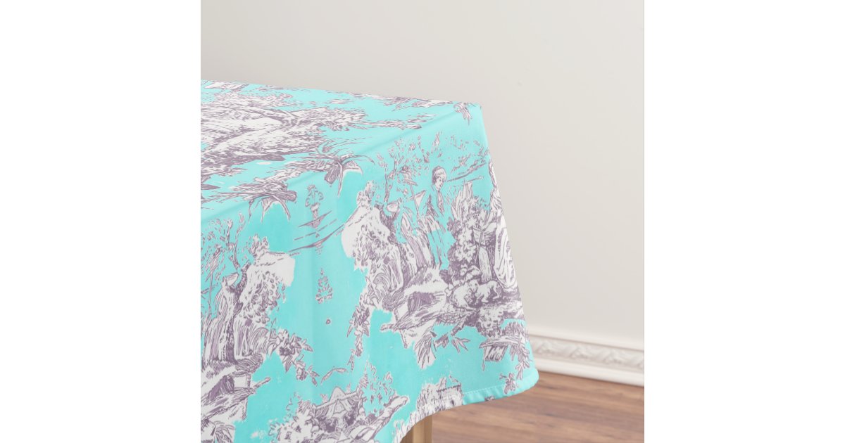 Vintage floral aqua blue toile de jouy tablecloth | Zazzle
