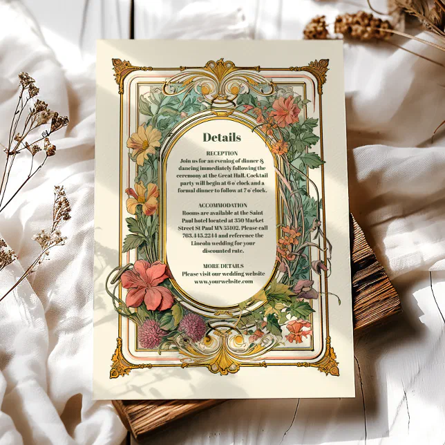 Vintage Floral Art Nouveau Wedding Enclosure Card | Zazzle