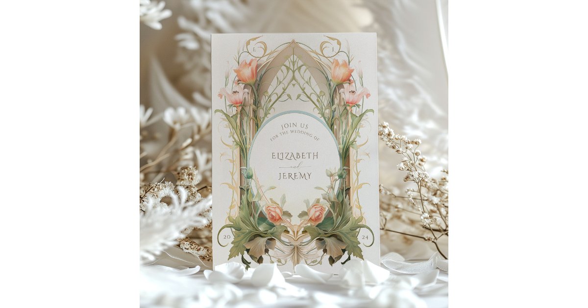Vintage Floral Art Nouveau Wedding Invitation | Zazzle