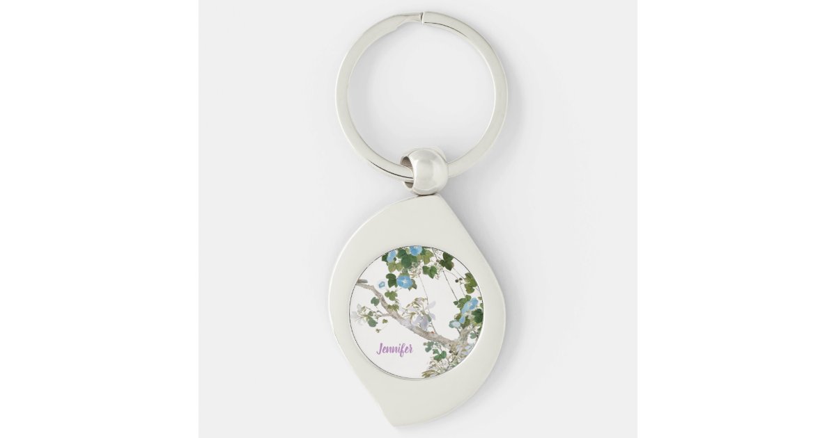 Vintage Floral Asian Style Pastel Colors Name Keychain | Zazzle