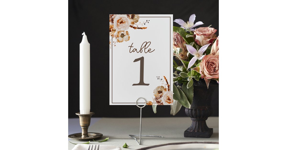 Vintage Floral Autumn Wedding Table Number | Zazzle