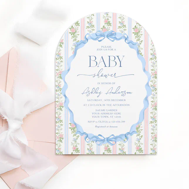 Vintage Floral Baby Shower Pink and Blue Floral Invitation | Zazzle