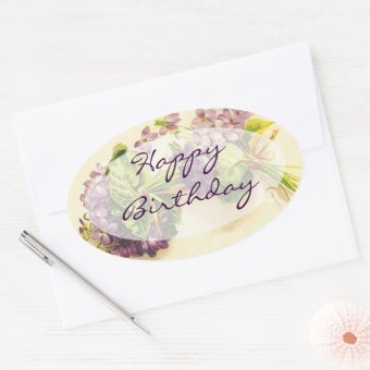 Vintage Floral Birthday Oval Sticker | Zazzle