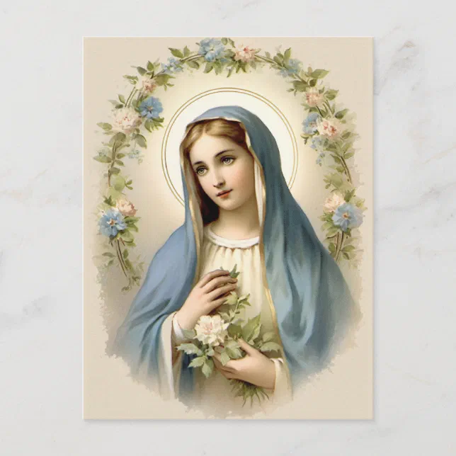 Vintage Floral Blessed Mother Mary Catholic Postcard | Zazzle