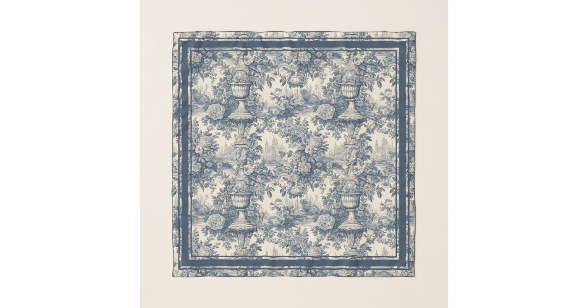 Vintage floral Blue toile de jouy Bridal shower Scarf | Zazzle