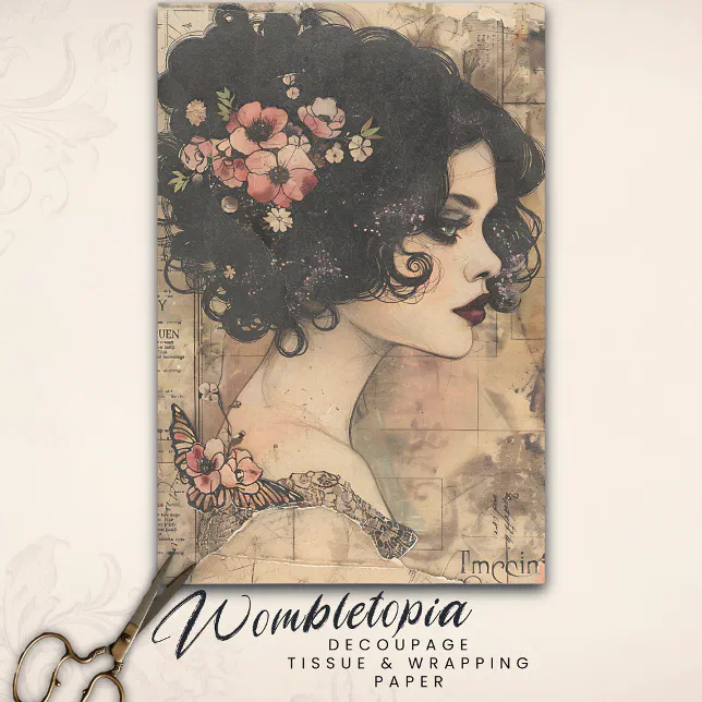 Vintage Floral Boho Lady Art Nouveau Decoupage Tissue Paper | Zazzle