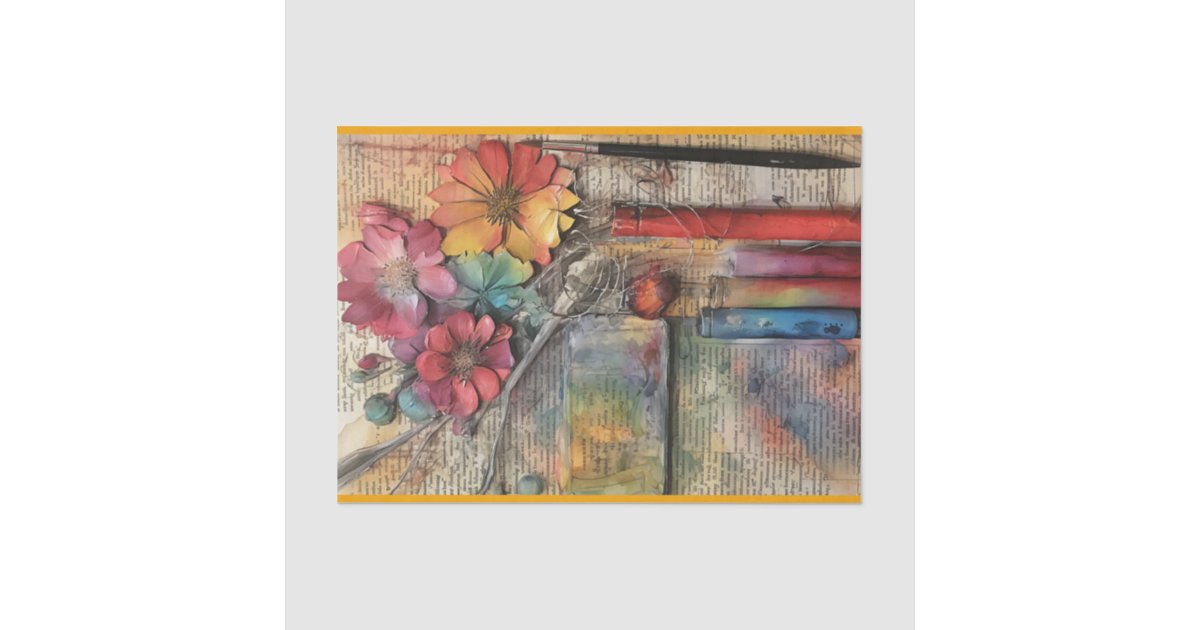 Vintage Floral Book Typography Decoupage Tissue Paper | Zazzle