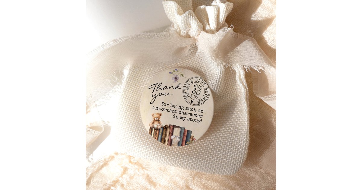 Vintage Floral Books Bear Baby Shower Thank You Classic Round Sticker ...