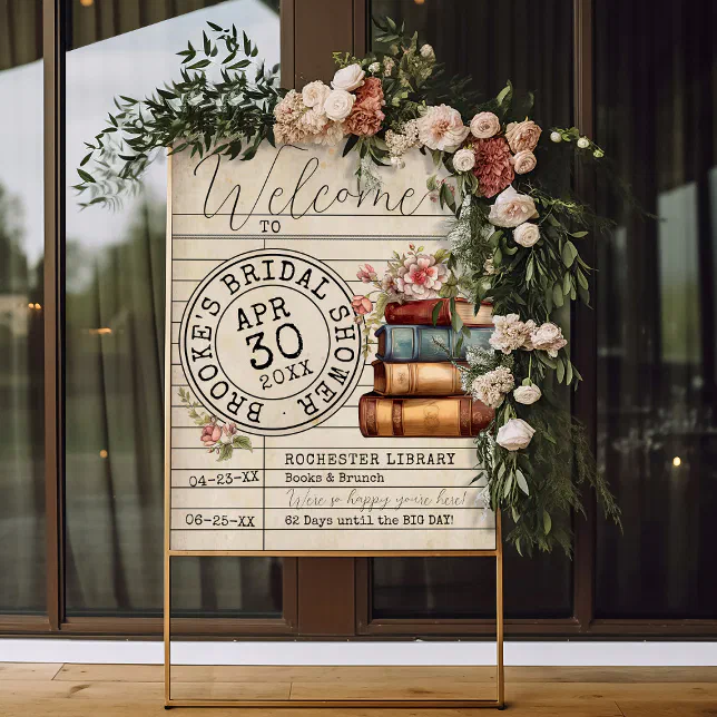 Vintage Floral Books Bridal Shower Welcome Sign | Zazzle