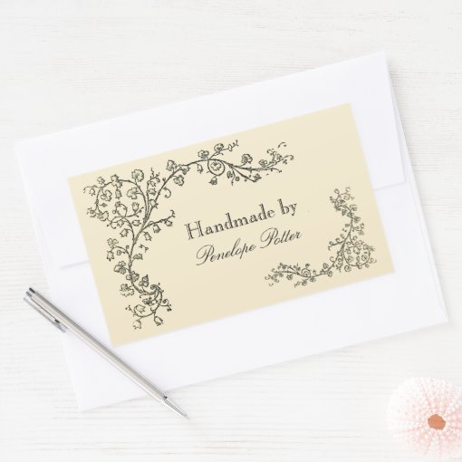 Vintage Floral Border Frame Handmade by Your Name Rectangular Sticker ...