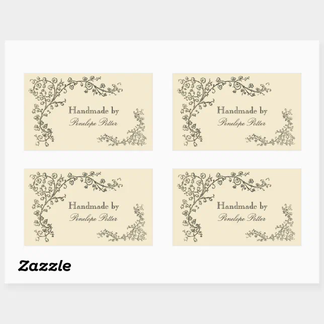 Vintage Floral Border Frame Handmade by Your Name Rectangular Sticker ...