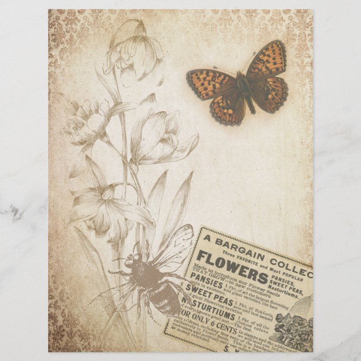 Vintage Floral Butterfly Scrapbook Ephemera | Zazzle.com