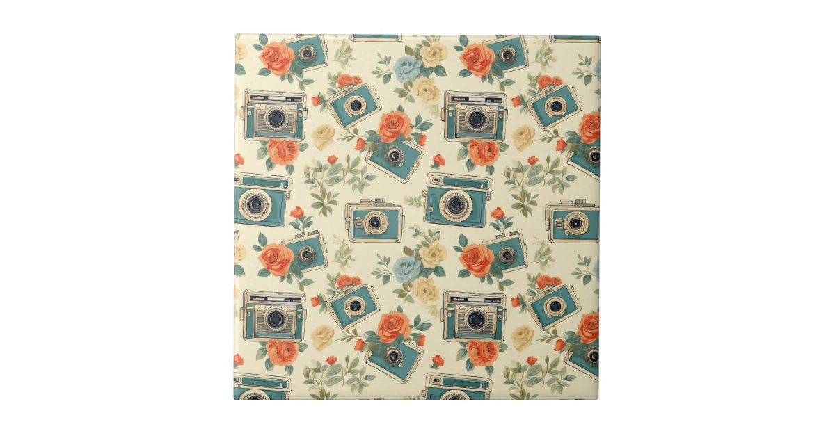 Vintage Floral & Camera Pattern Ceramic Tile | Zazzle