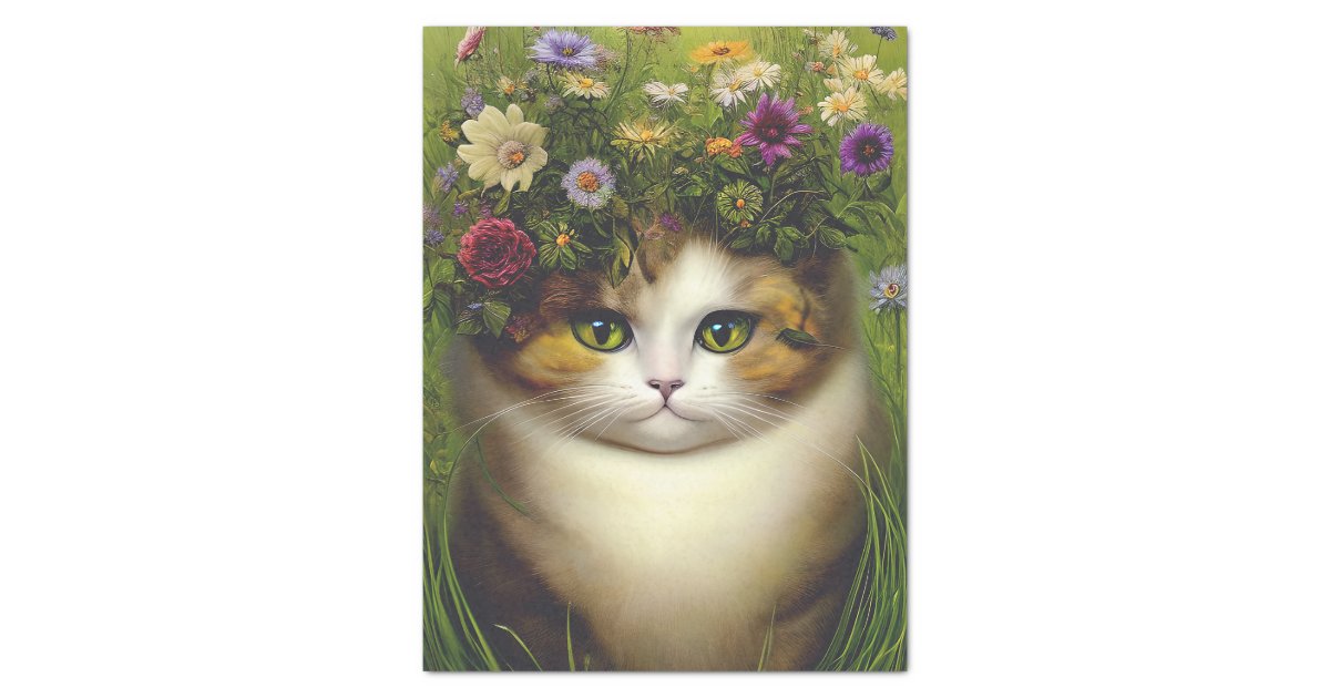 Vintage Floral Cat Tissue Paper For Decoupage | Zazzle