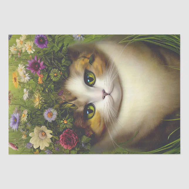Vintage Floral Cat Tissue Paper For Decoupage | Zazzle
