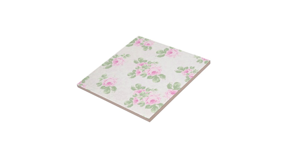 Vintage floral chic pink roses ceramic tile | Zazzle