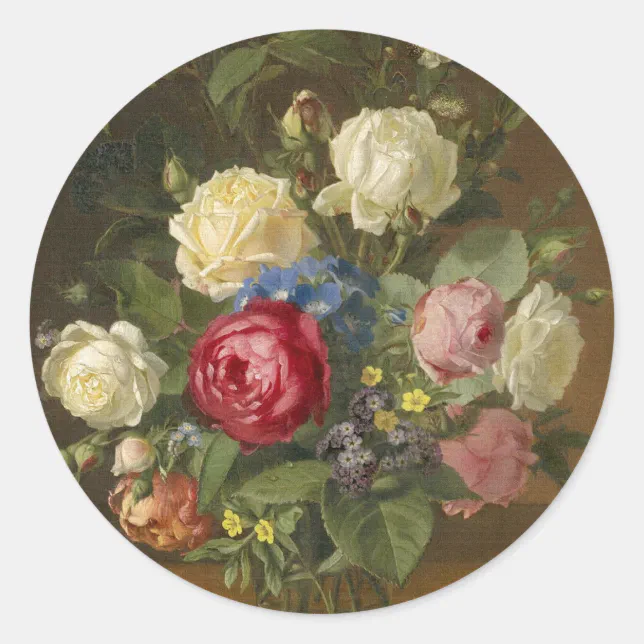 vintage floral classic round sticker | Zazzle