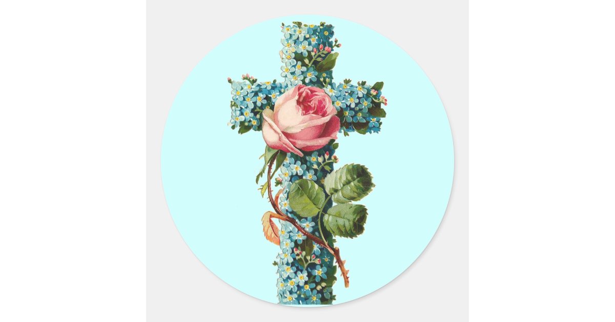 Vintage Floral Cross Classic Round Sticker | Zazzle