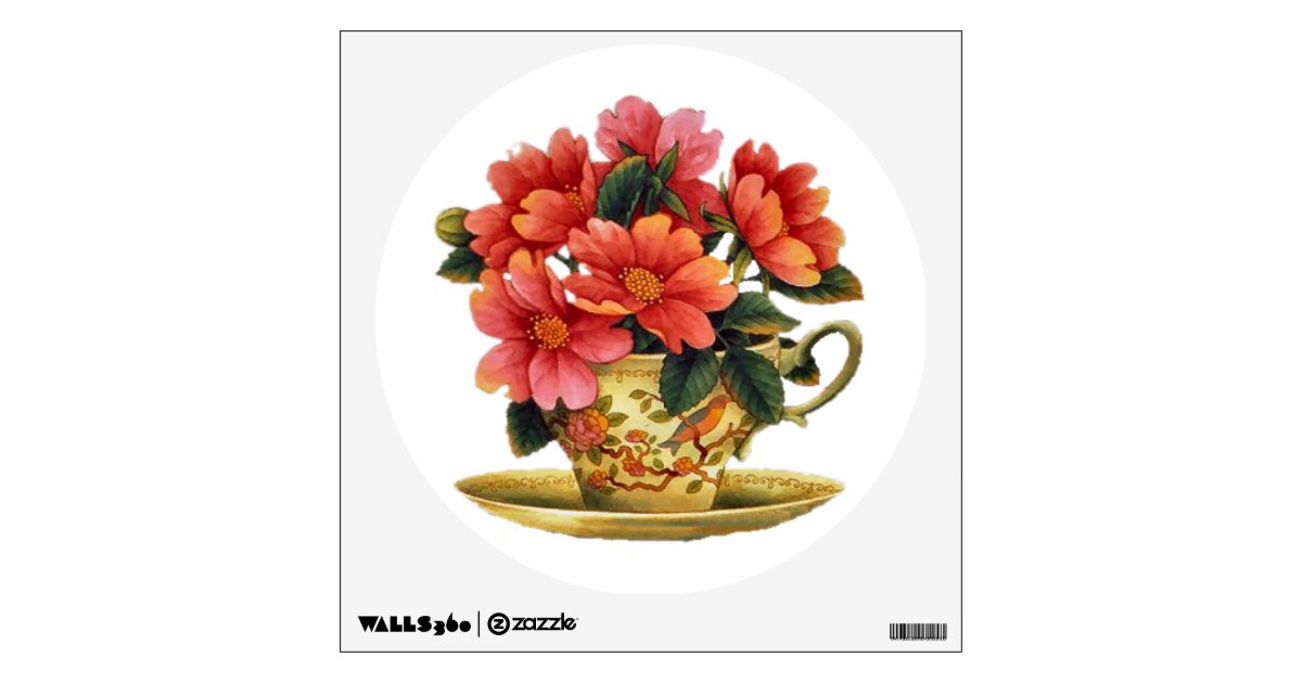 Vintage floral cup and saucer Wall Decal | Zazzle