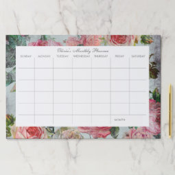 Vintage Floral Custom Desk Pad Monthly Calendar | Zazzle