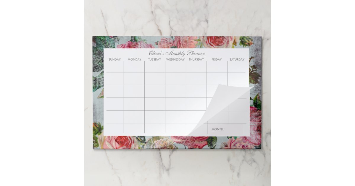 Vintage Floral Custom Desk Pad Monthly Calendar | Zazzle