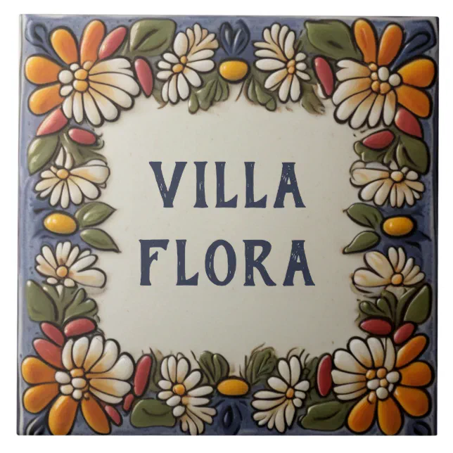 Vintage Floral Custom House Name Plate Sign Plaque Ceramic Tile | Zazzle