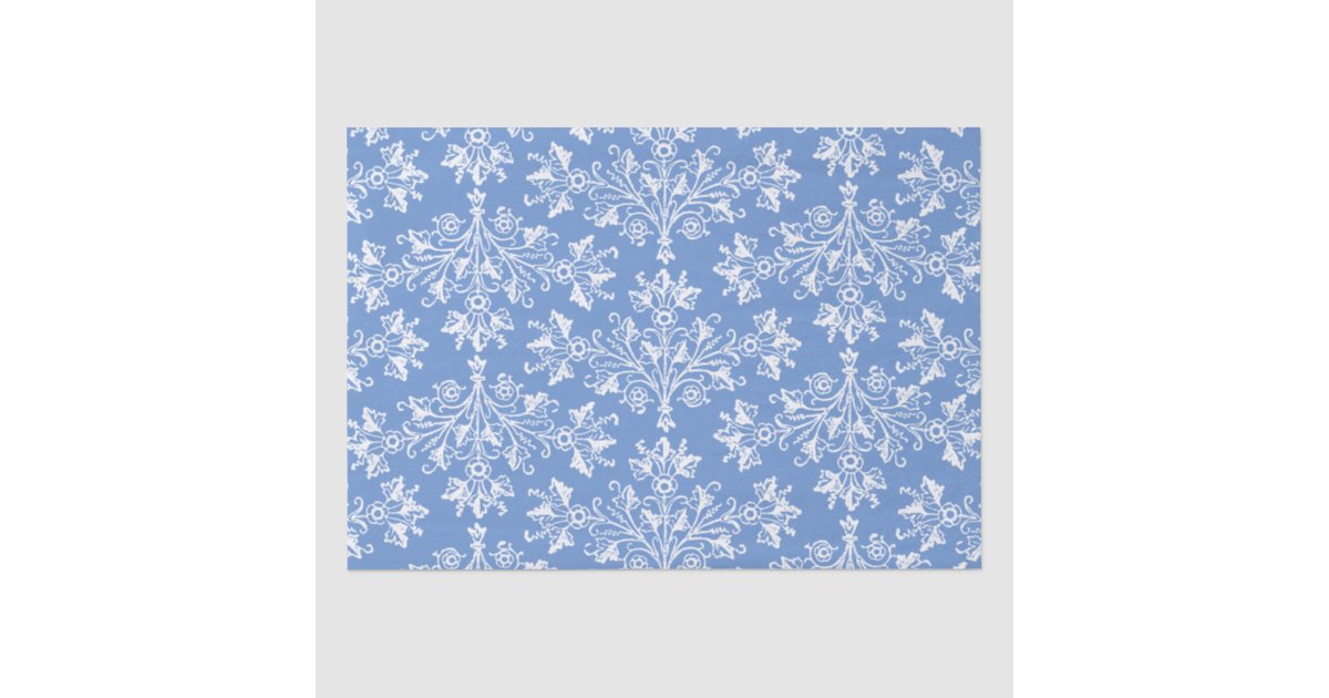 Vintage Floral Damask White and Cornflower Blue Tissue Paper | Zazzle
