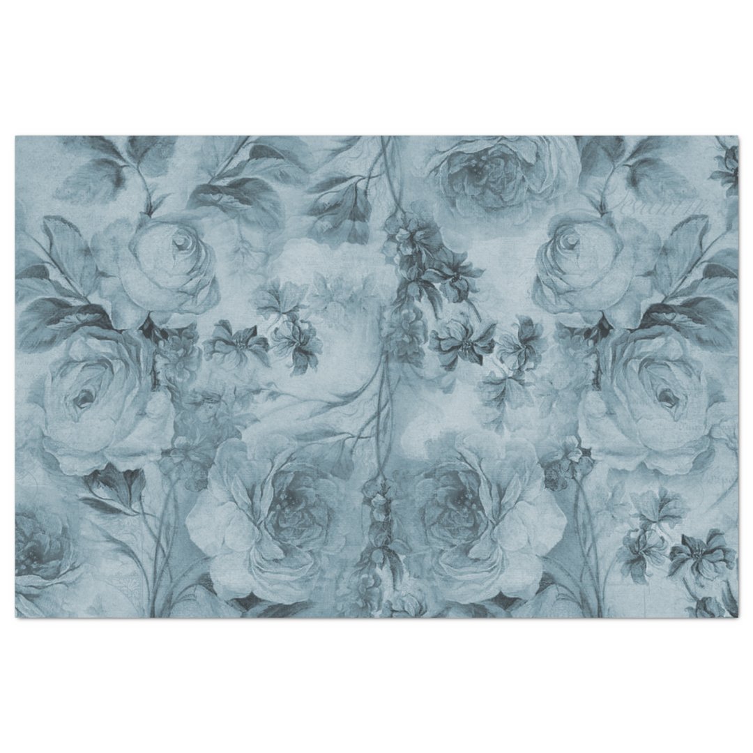 Vintage Floral Delft Blue Roses Script Decoupage Tissue Paper | Zazzle