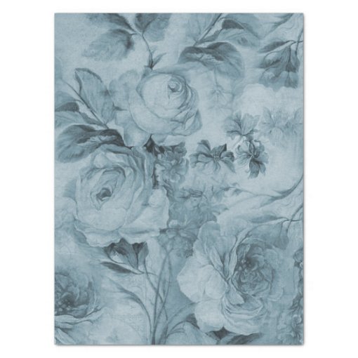 Vintage Floral Delft Blue Roses Script Decoupage Tissue Paper | Zazzle