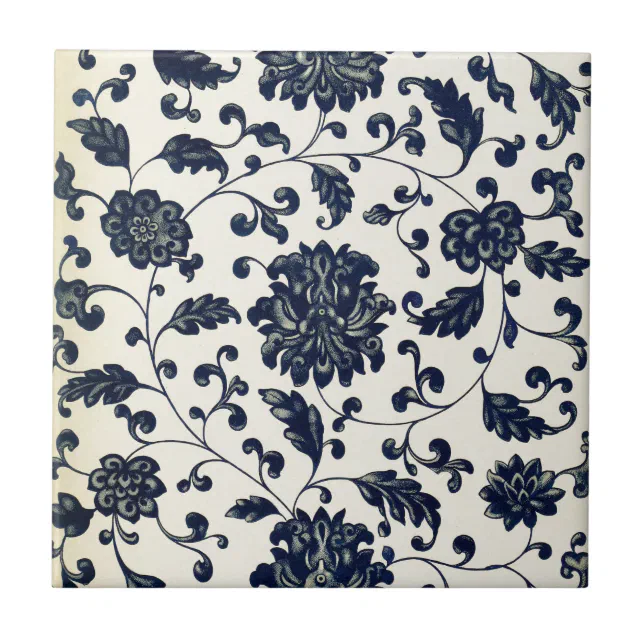 Vintage floral design tile | Zazzle