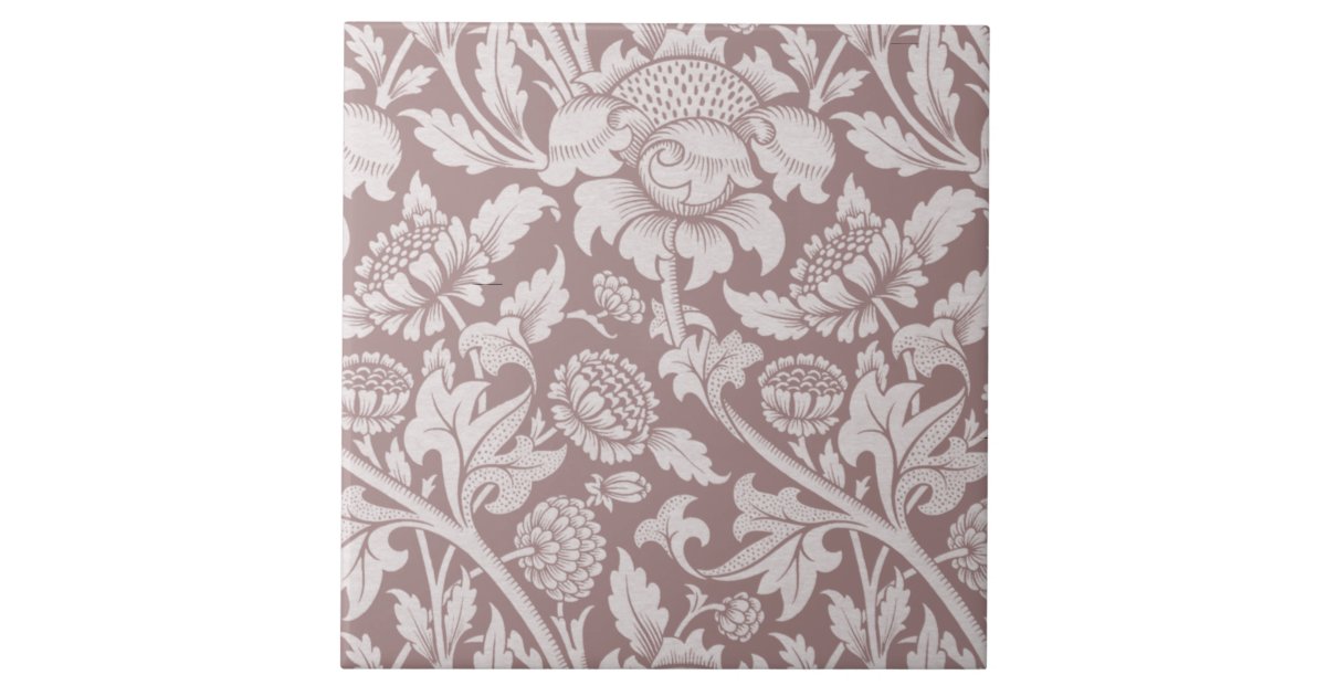 Vintage floral dusty rose pink ceramic tile | Zazzle