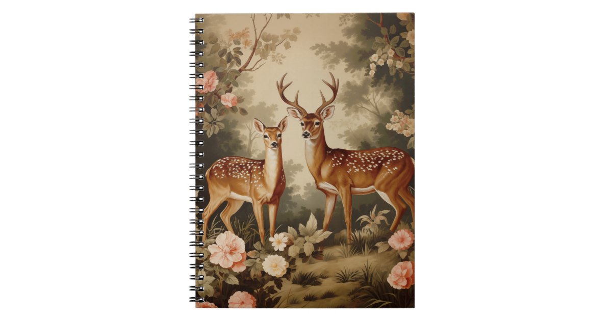 Vintage Floral Forest Deer Notebook | Zazzle