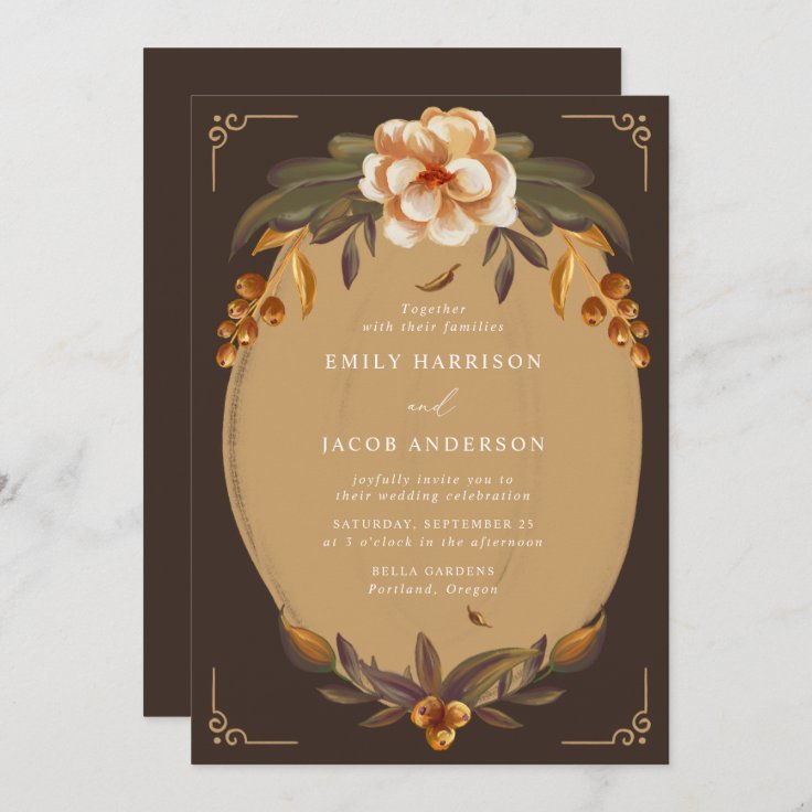 Vintage Floral Frame Wedding Invitation | Zazzle