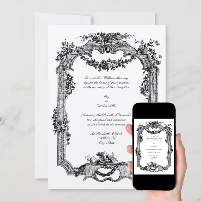 Vintage Floral & Fruit Baroque Rococo Wedding Invitation | Zazzle