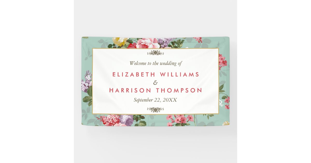 Vintage Floral Garden Botanical Wedding Banner | Zazzle