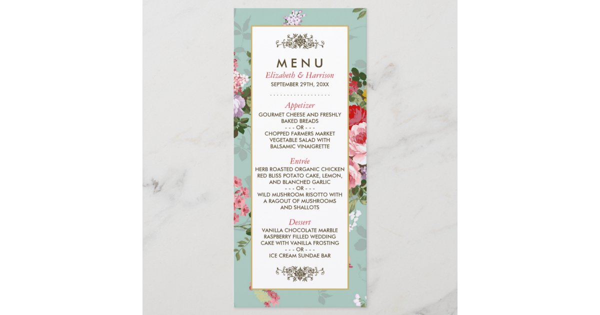 Vintage Floral Garden Botanical Wedding Menu | Zazzle