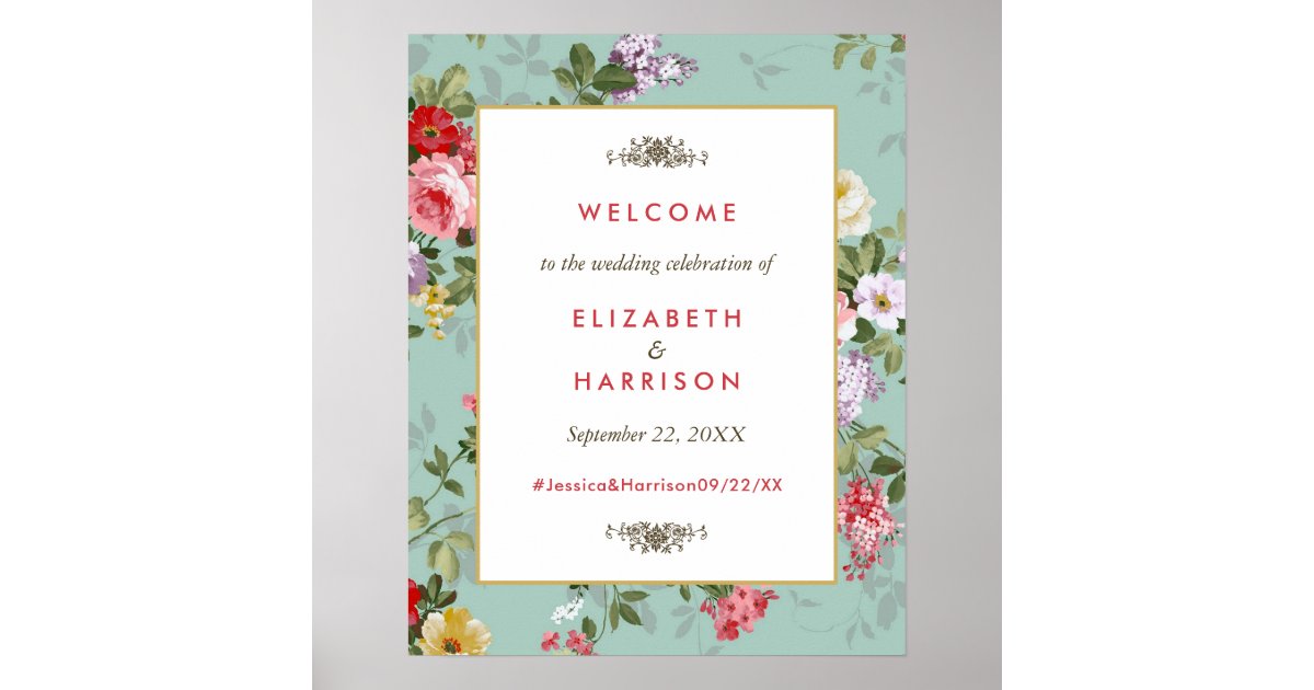 Vintage Floral Garden Botanical Wedding Welcome Poster | Zazzle