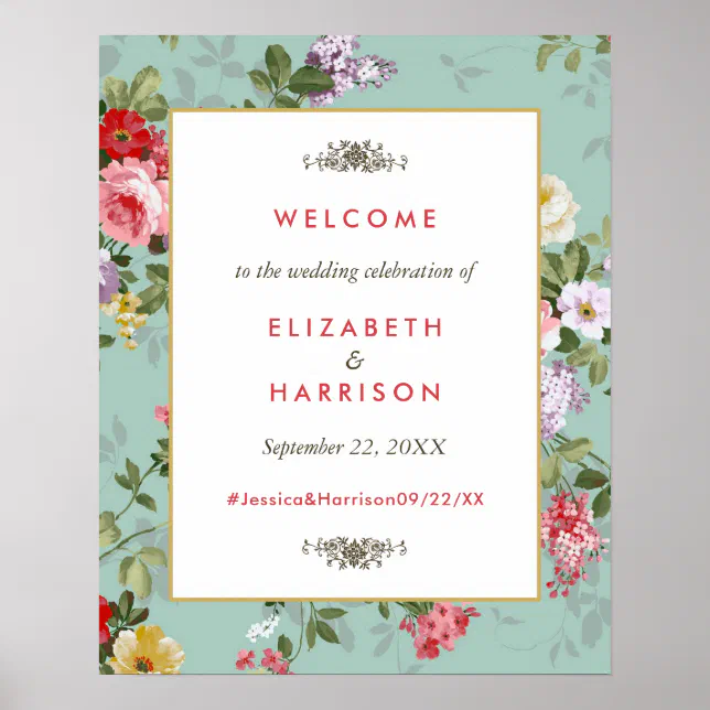Vintage Floral Garden Botanical Wedding Welcome Poster | Zazzle