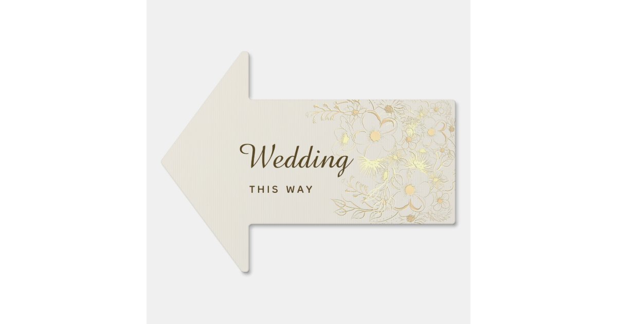 Vintage Floral Gold Wedding This Way Arrow Sign | Zazzle