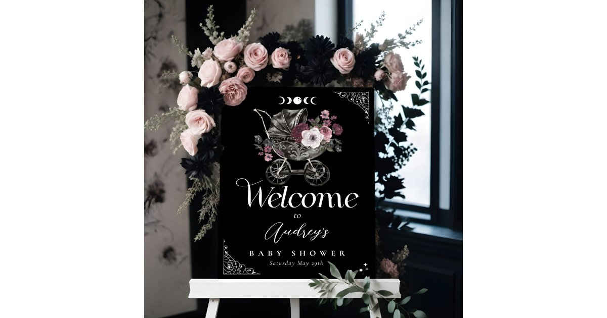 Vintage Floral Gothic Stroller Baby Shower Welcome Foam Board | Zazzle