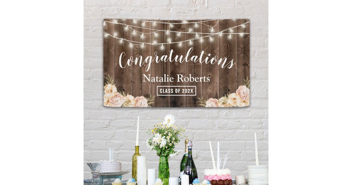 Vintage Floral Graduation Party Rustic Wood Banner | Zazzle