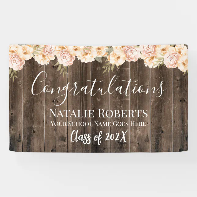 Vintage Floral Graduation Rustic Barn Wood Banner | Zazzle