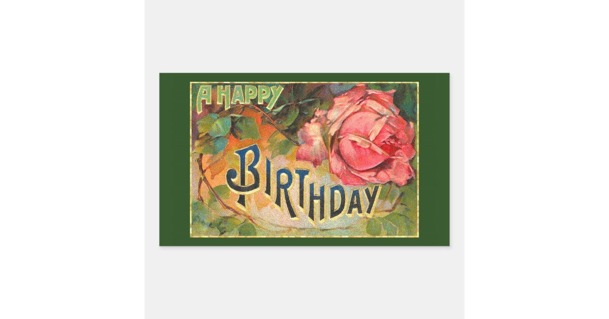 Vintage Floral Happy Birthday Rectangular Sticker | Zazzle