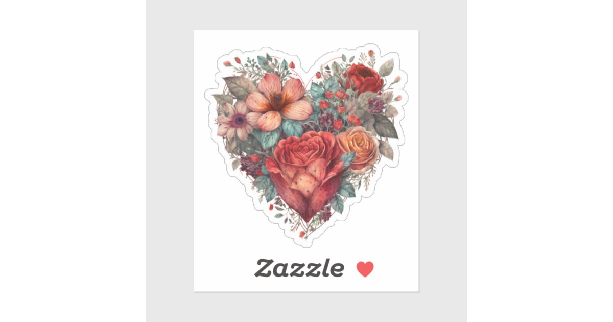 Vintage Floral Heart Design Sticker | Zazzle